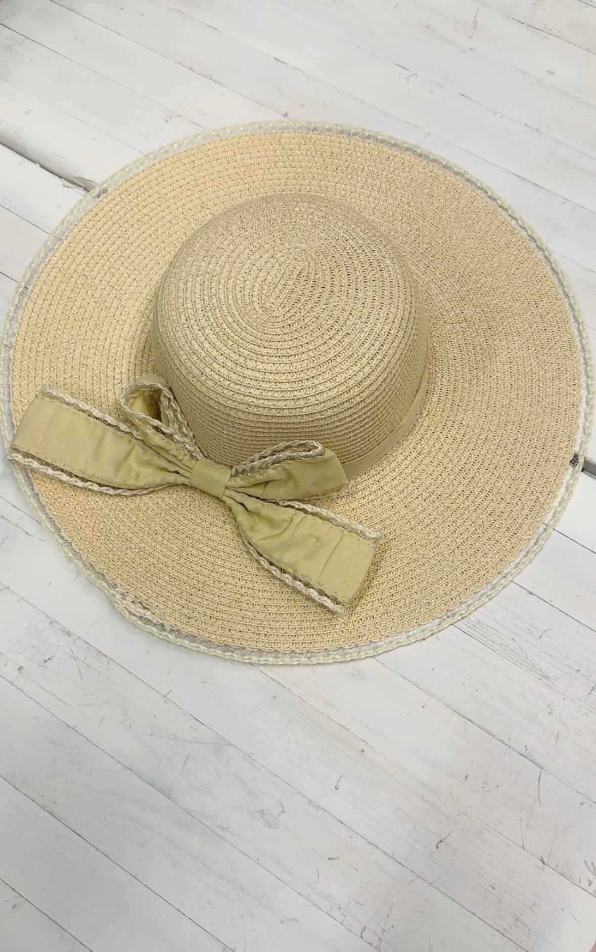 Olkihattu rusetilla beige – Pellavaputiikki