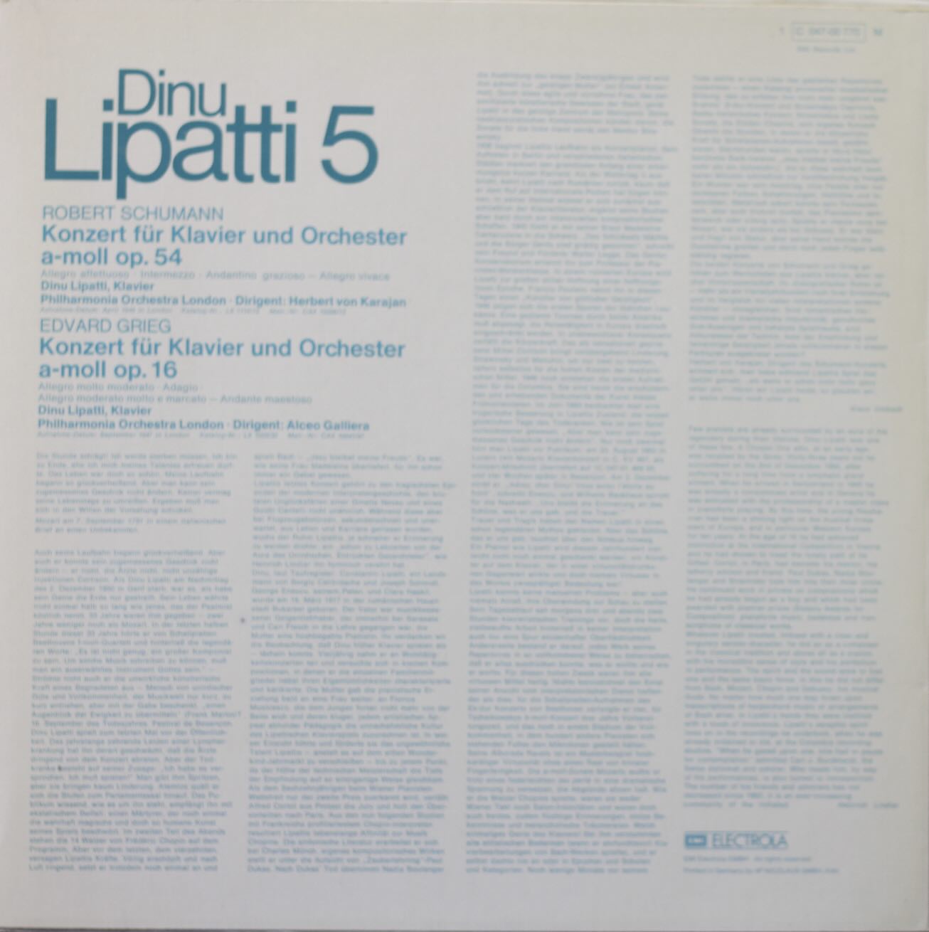 Robert Schumann / Edvard Grieg / Dinu Lipatti: Dinu Lipatti 5. LP Käyt ...