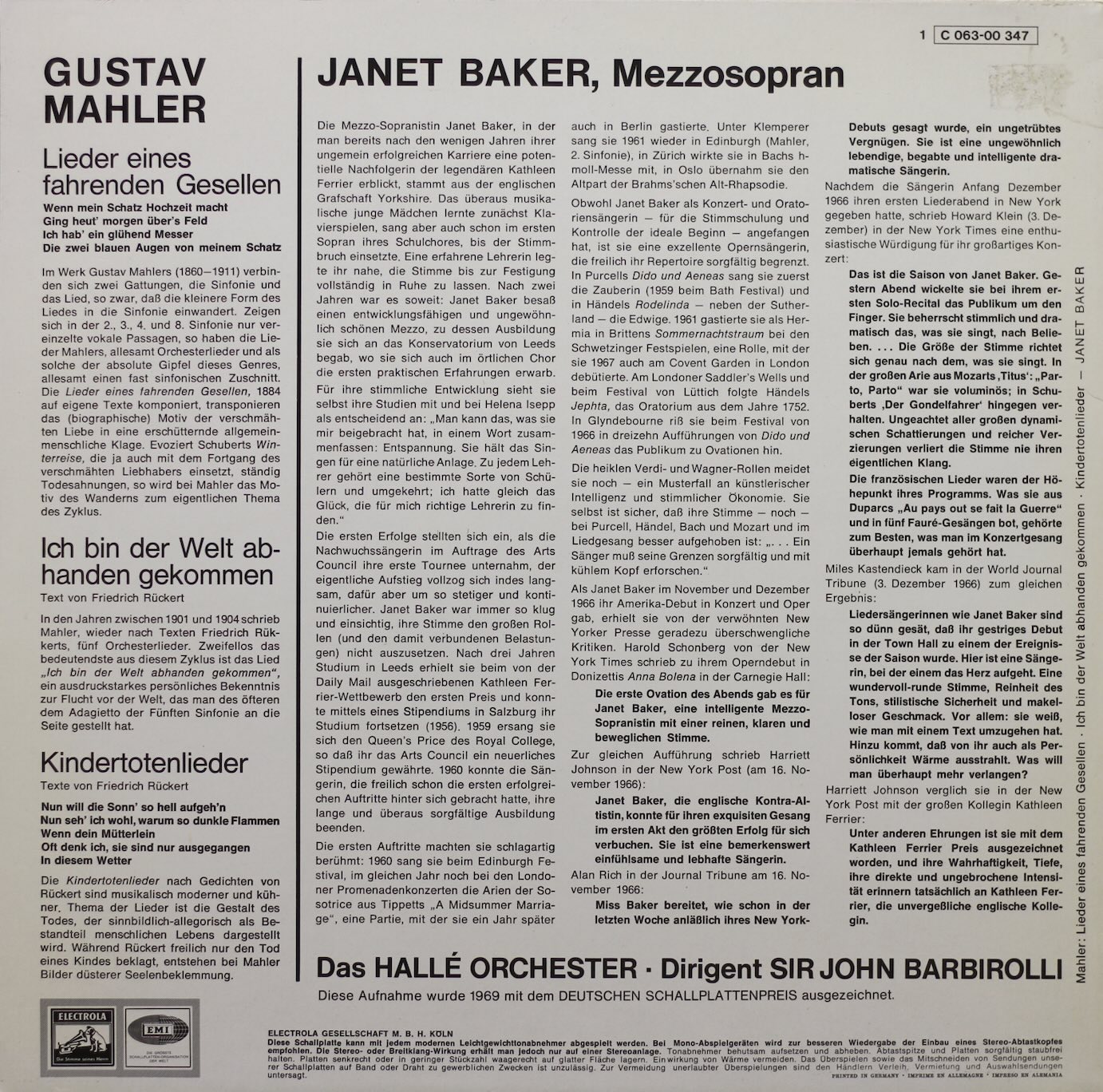 Janet Baker: Gustav Mahler LP (Käyt) – Äänilevykauppa älppäri.fi