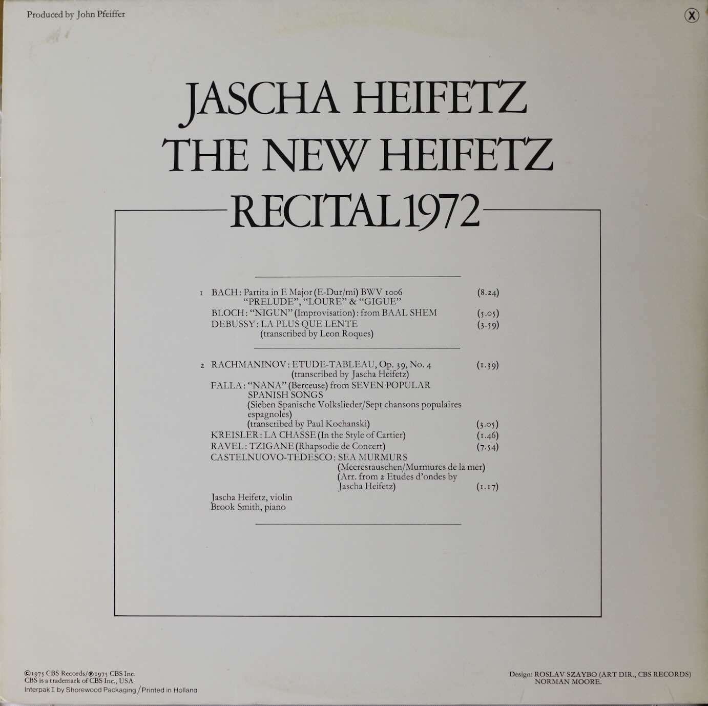 Jascha Heifetz: The New Heifetz Recital 1972 (Käyt) – Äänilevykauppa ...