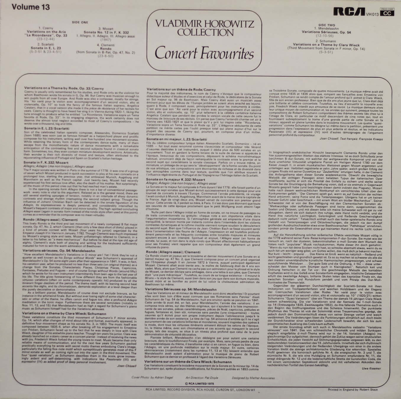 Vladimir Horowitz: Horowitz Concert Favourites - volume 13. LP (Käyt ...
