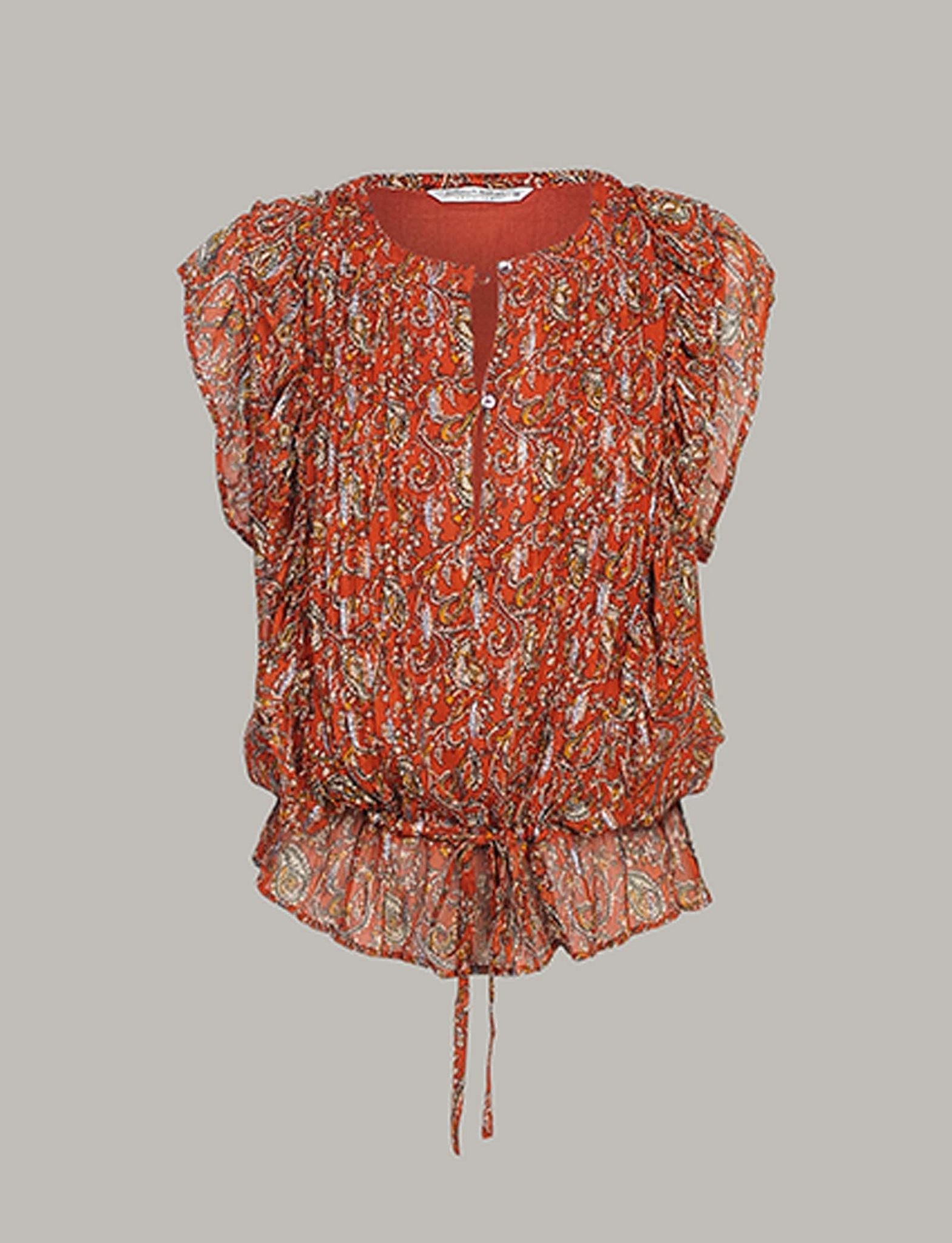 Summum Woman Ruffle Paisley Top Mahogany – Divitia