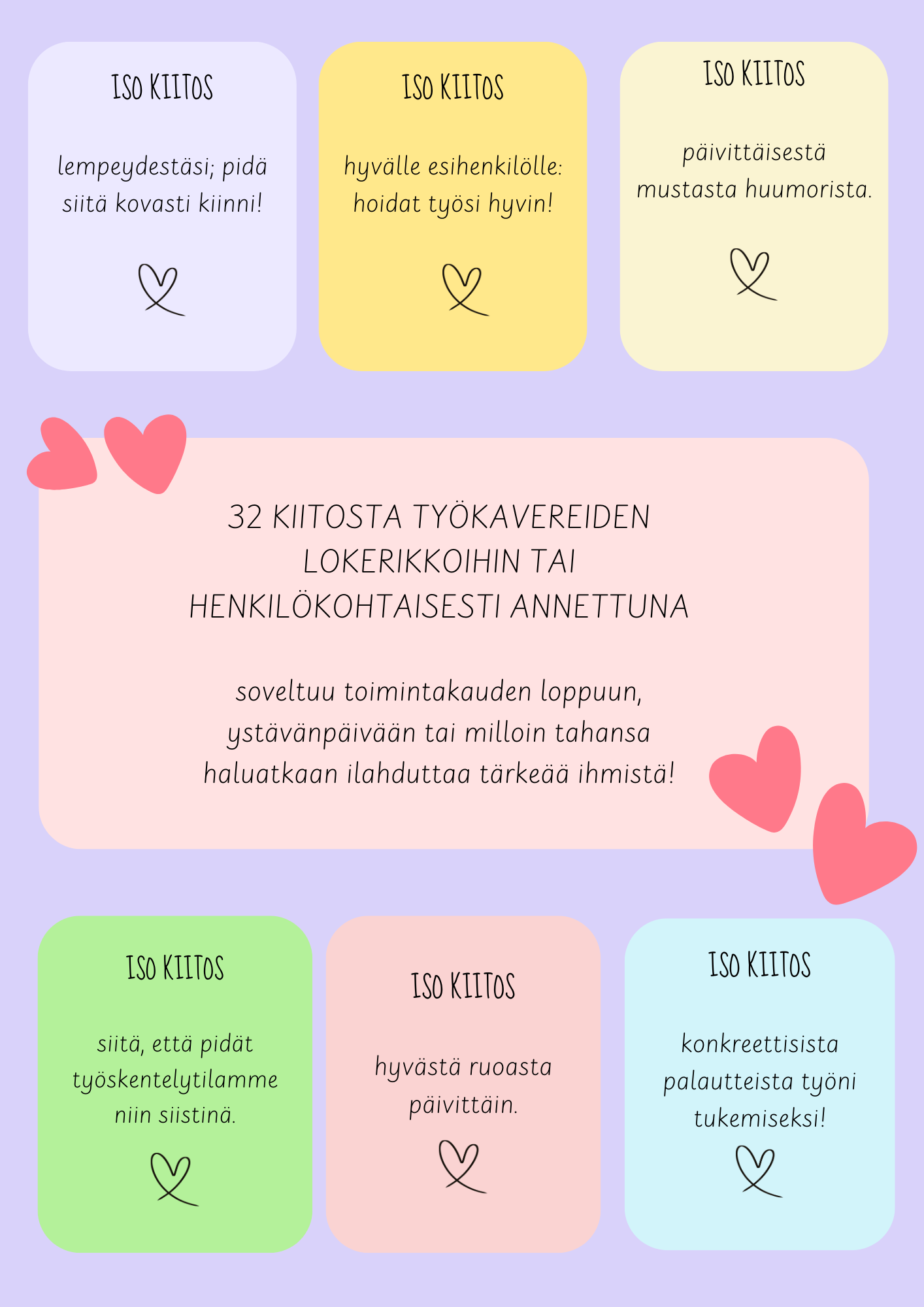 Kiitos -kortit työkavereille | Taikanorppa