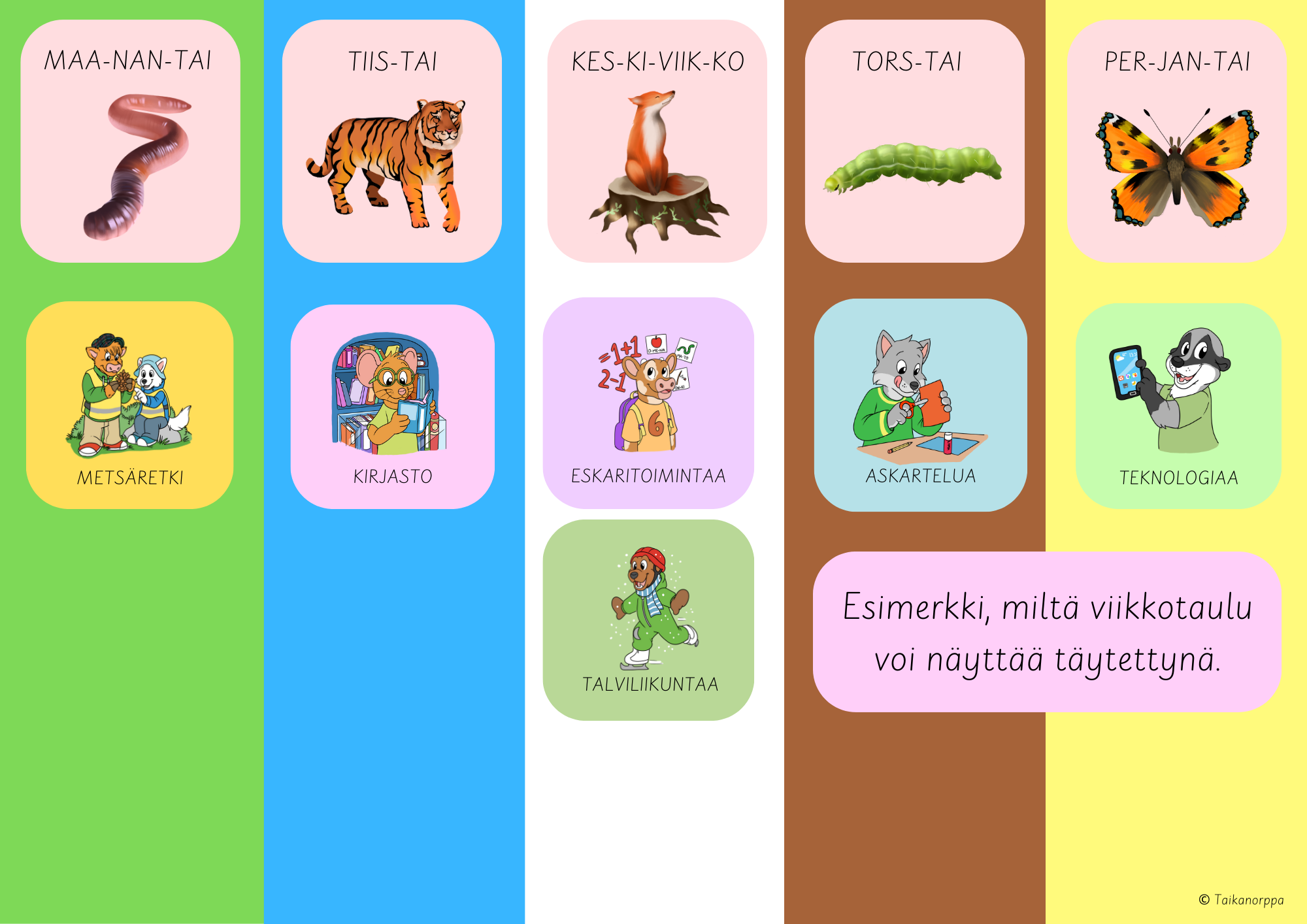 Viikkokalenteri lapselle tai varhaiskasvatukseen | Taikanorppa