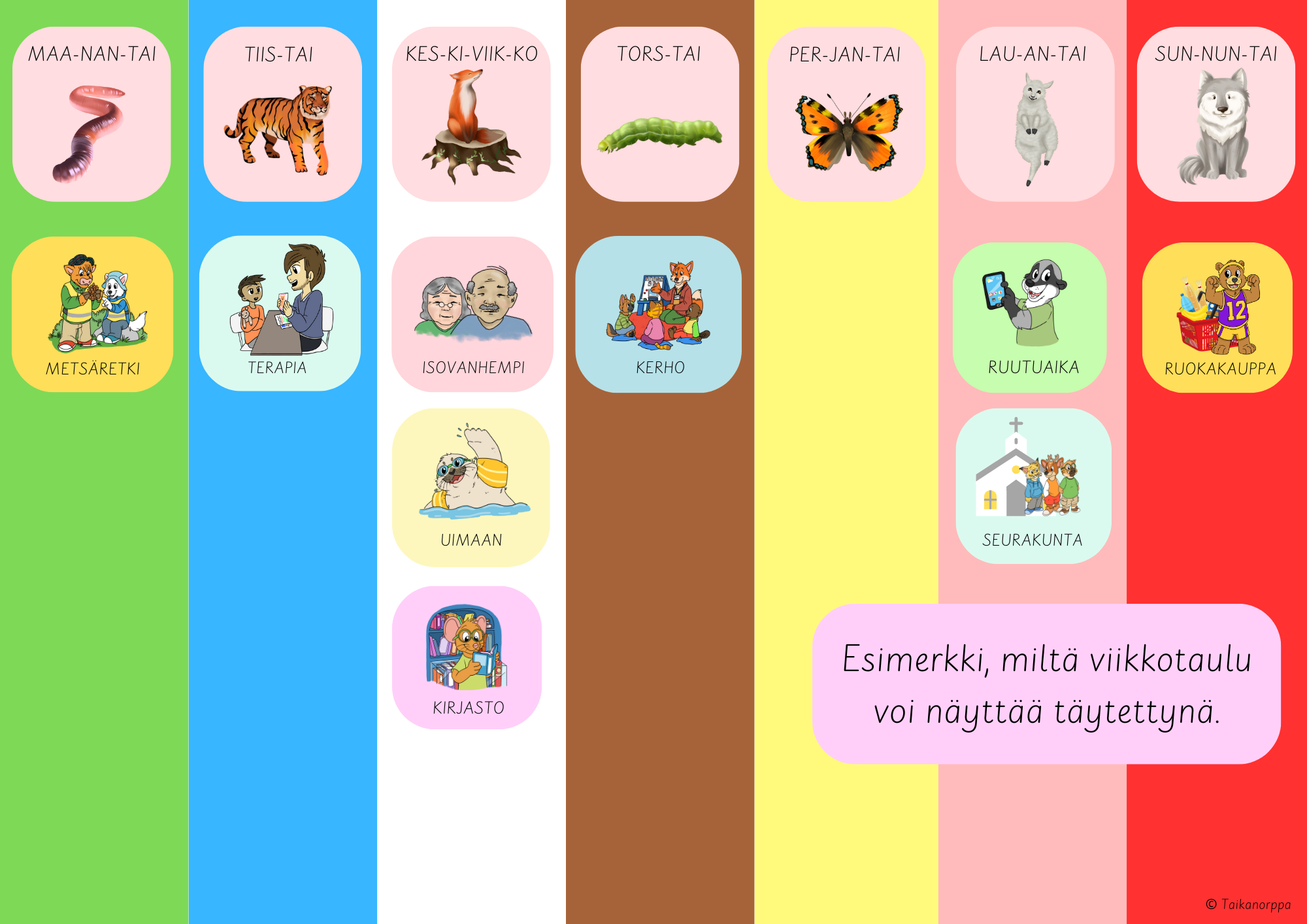 Lasten viikkokalenteri maanantaista sunnuntaihin | Taikanorppa