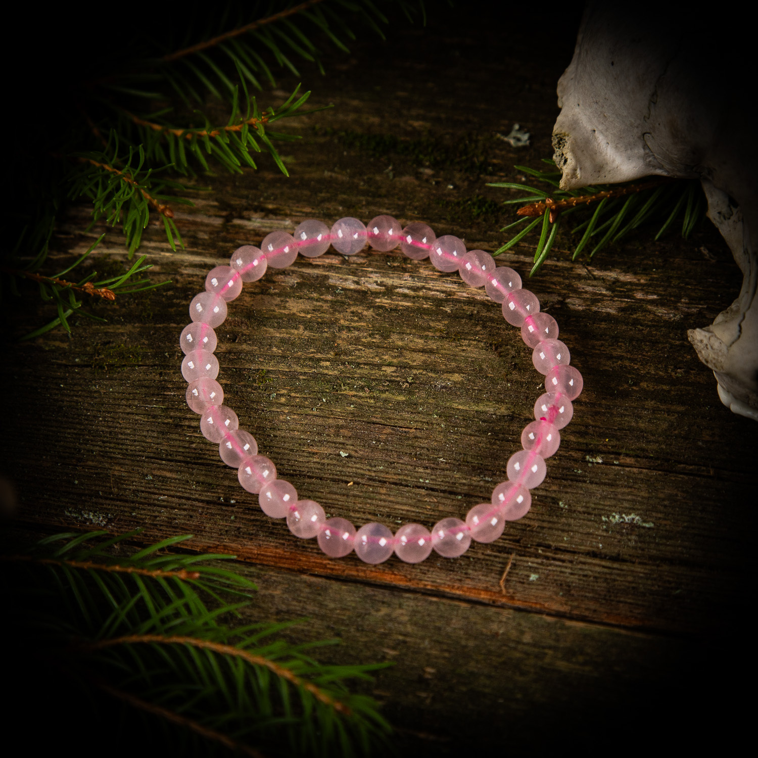 Kuukivi.fi – Rannekoru, ruusukvartsi-helmi 6 mm – Kuukiven kauppa