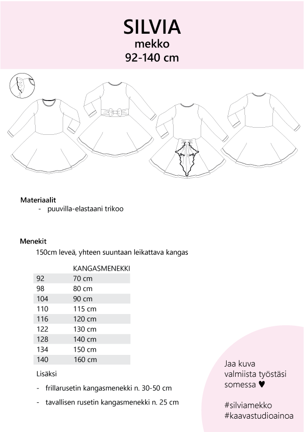 Silvia- lasten kellohelmaisen mekon ompelukaava – Kaavastudio Ainoa